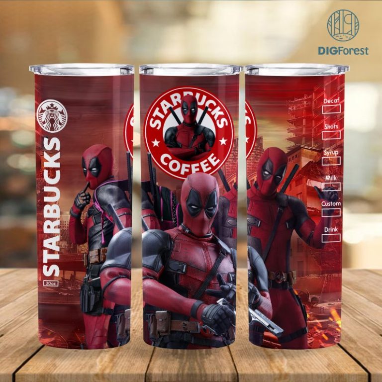 Deadpool Coffee 20 oz Skinny Tumbler Sublimation Design | Superhero ...